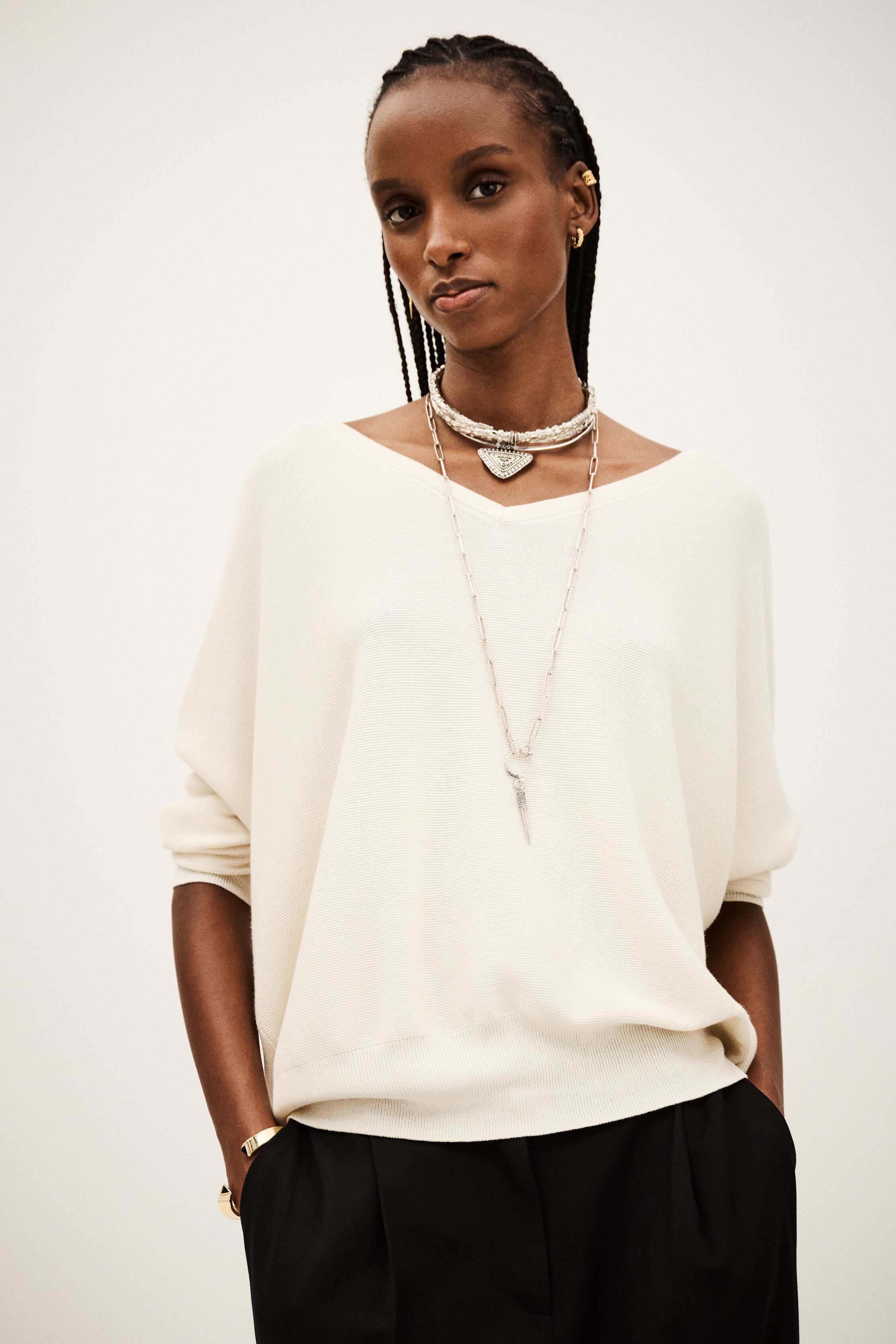 V-Neck Backless Sweater Elsy Off-White // ba&sh US