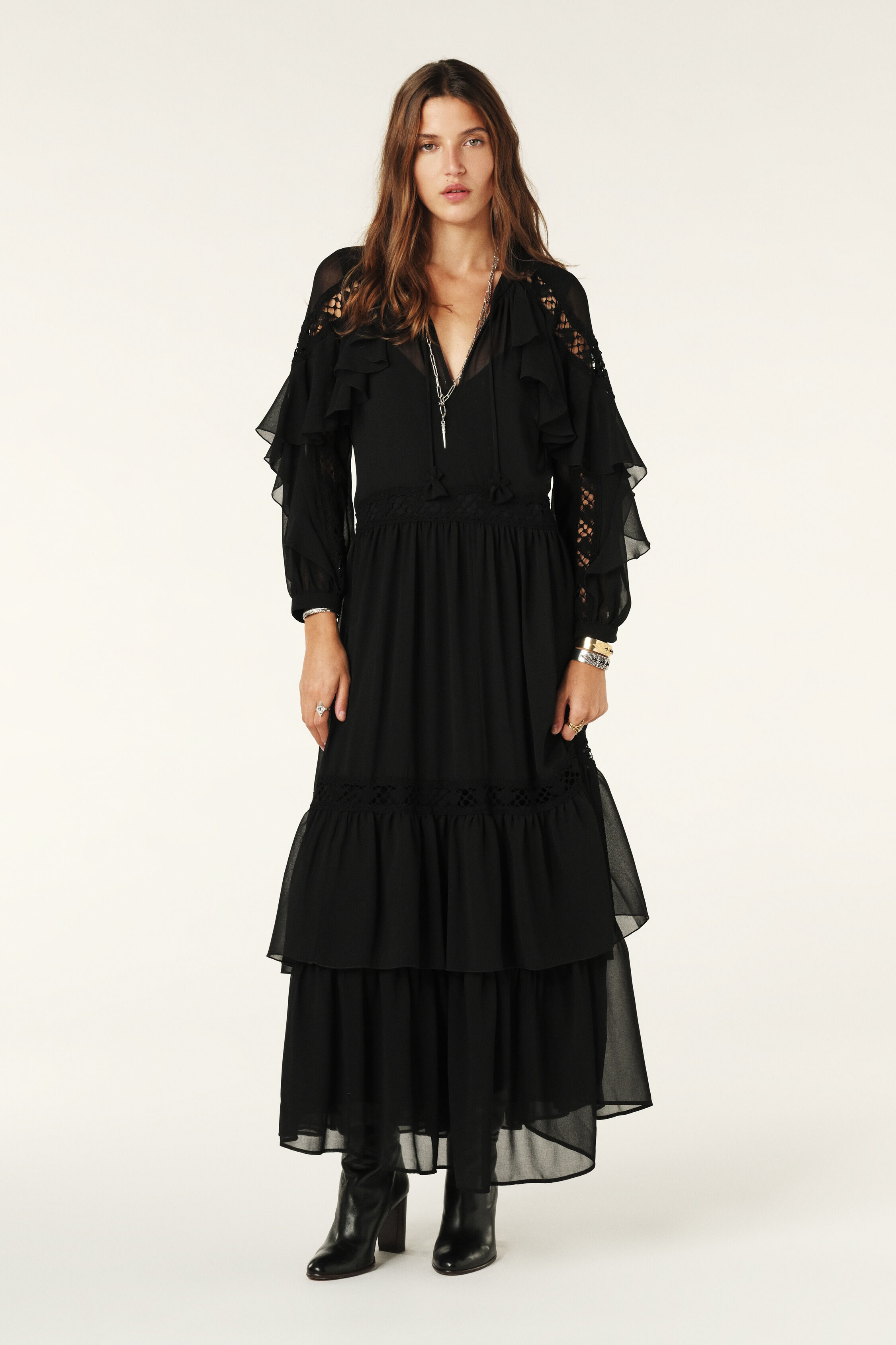 Ruffled Maxi Dress Meloe Black // ba&sh US