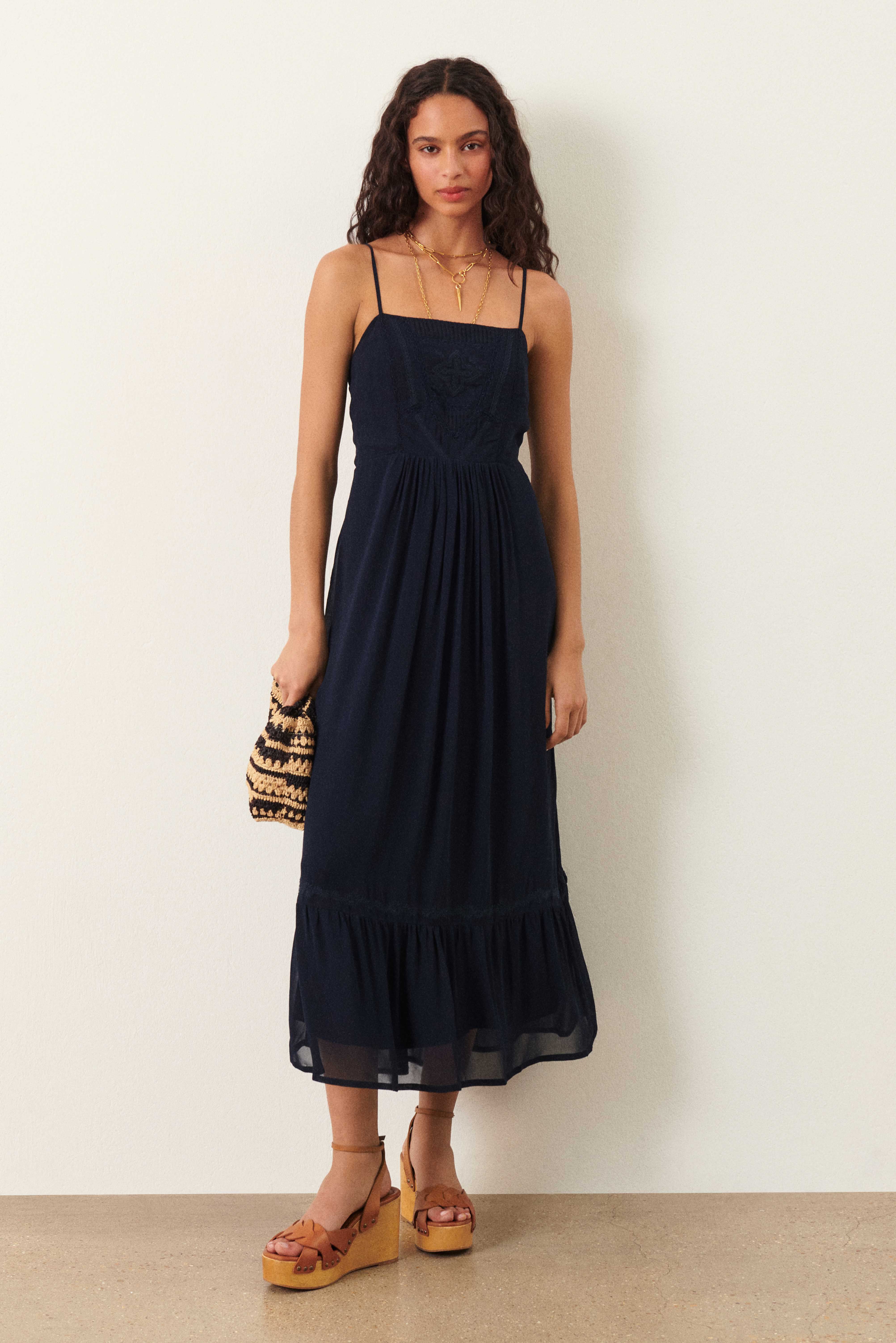 navy ba&sh women's midi dress • Flowing midi dress