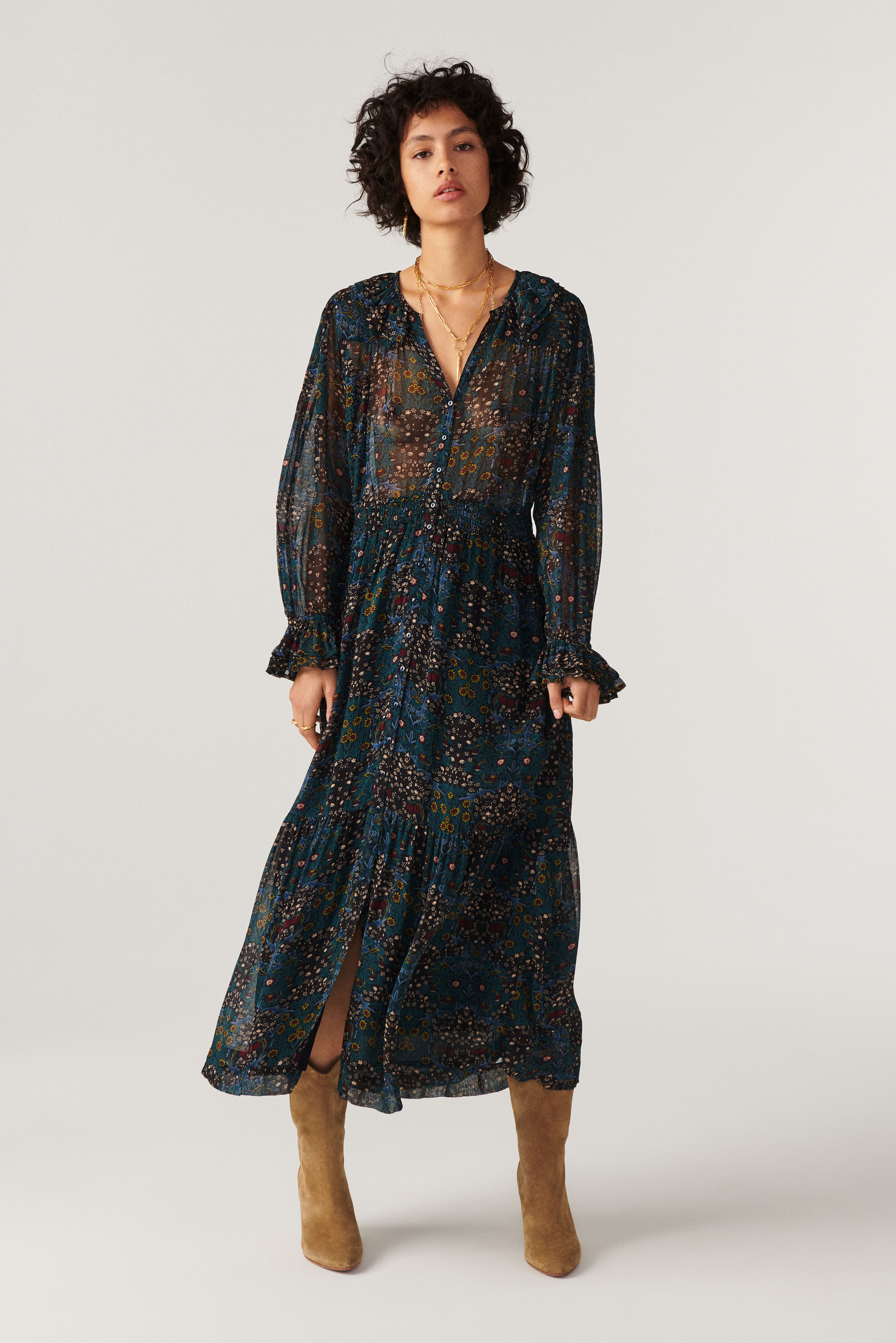 navy ba&sh women's midi dress • Flowing midi dress